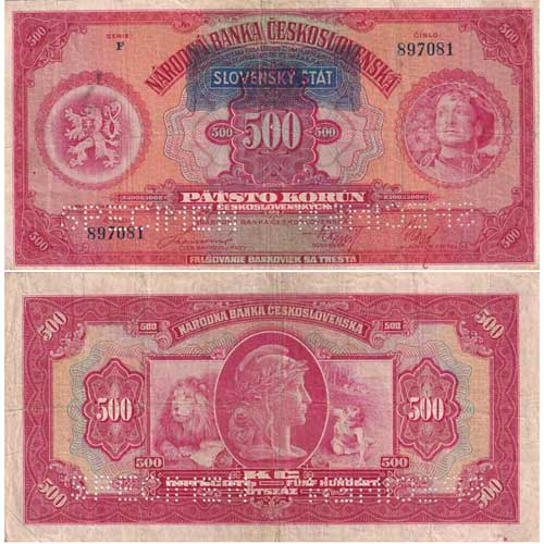 500 Koruna 1929 (pretlač 1939) Slovenská republika - séria F | Kúpte na ...